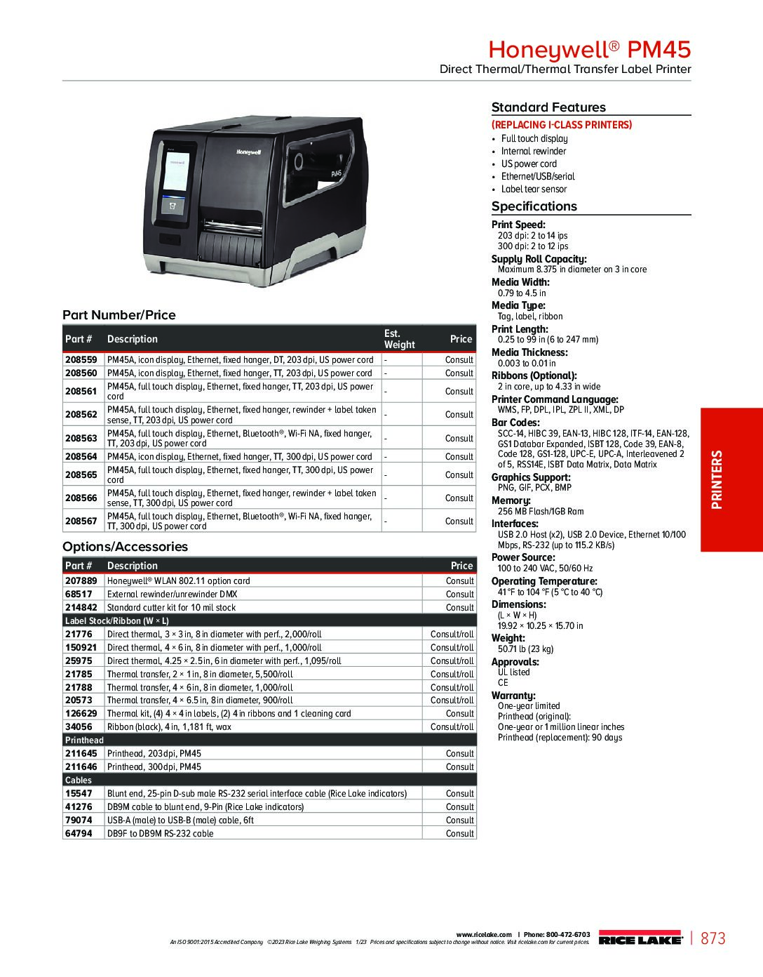 Impresora de etiquetas HONEYWELL PM45 - Instrumentación Industrial CICTEM